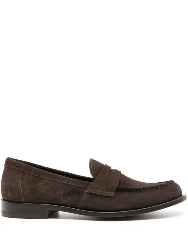 SCAROSSO Harper Suede Penny Loafers - Brown