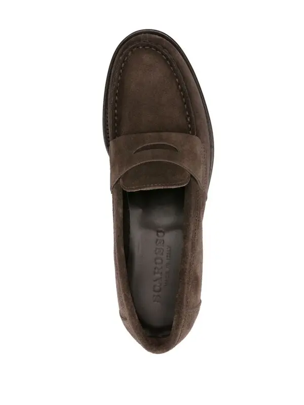 SCAROSSO Harper Suede Penny Loafers - Brown