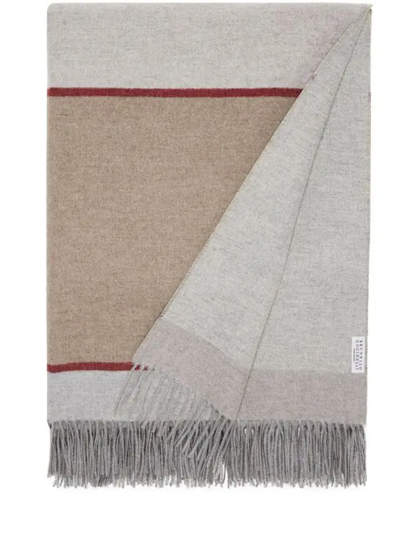 Brunello Cucinelli Fringed Colour-block Silk Blanket - Neutrals