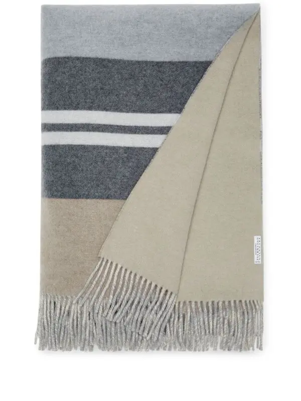 Brunello Cucinelli Colour-block Cashmere Blanket - Grey