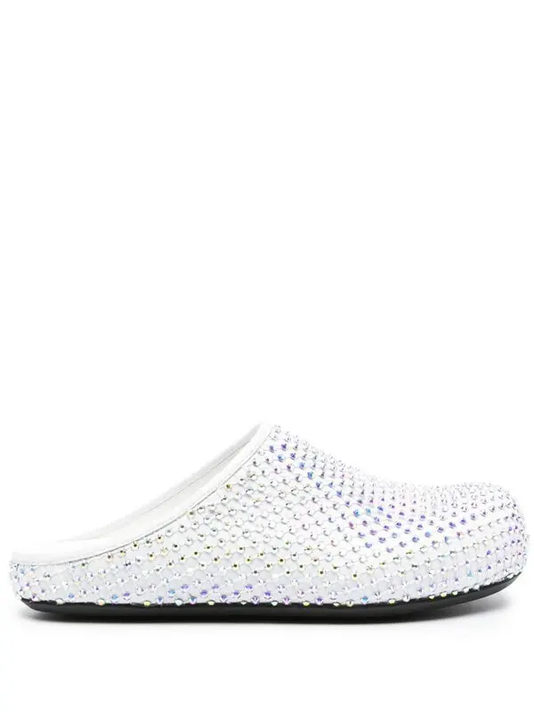 Marni Rhinestone-embellished Leather Slippers - White