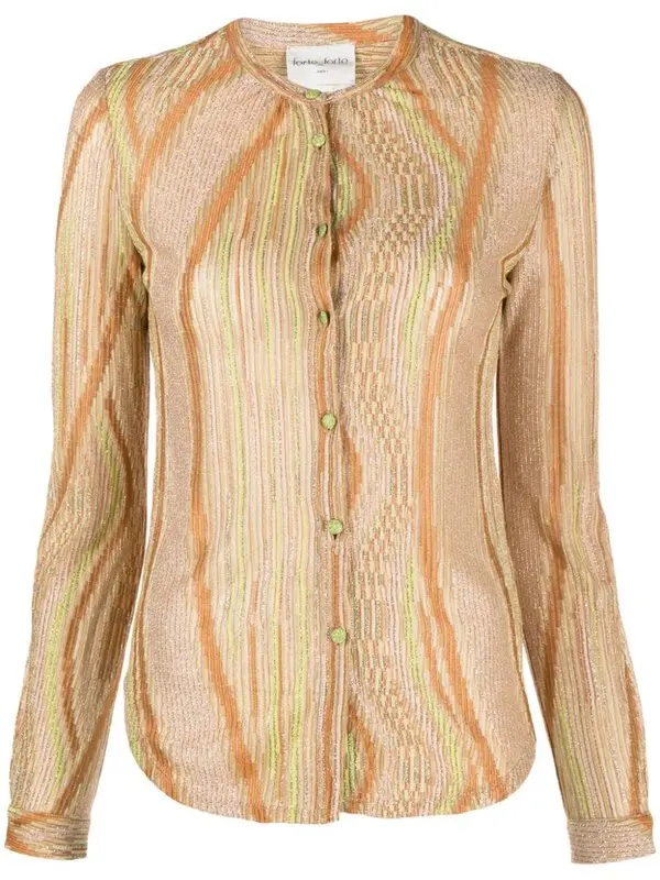 FORTE_FORTE Striped Metallic Ribbed Knit Shirt