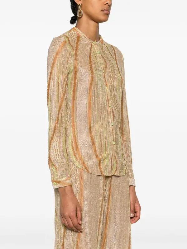 FORTE_FORTE Striped Metallic Ribbed Knit Shirt