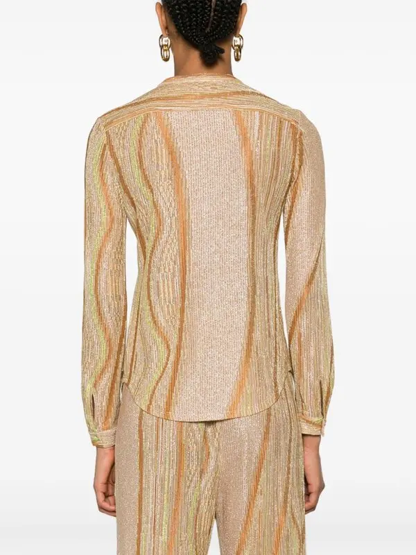 FORTE_FORTE Striped Metallic Ribbed Knit Shirt