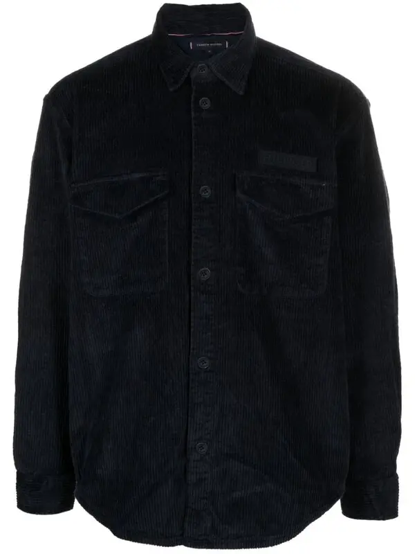 Tommy Hilfiger Rubberised-logo Corduroy Overshirt - Blue