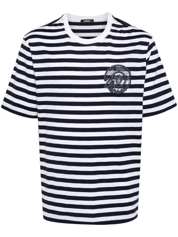 Versace Medusa-embroidered Striped T-shirt