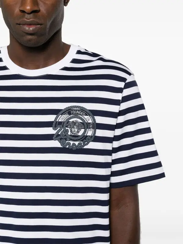 Versace Medusa-embroidered Striped T-shirt