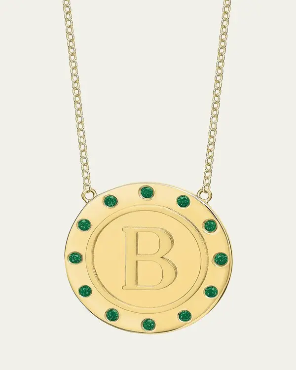 TRACEE NICHOLS 14k Yellow Gold Initial Token Necklace With Emeralds - B