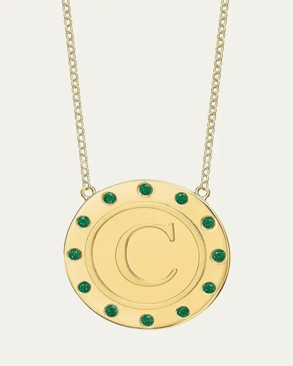 TRACEE NICHOLS 14k Yellow Gold Initial Token Necklace With Emeralds - C