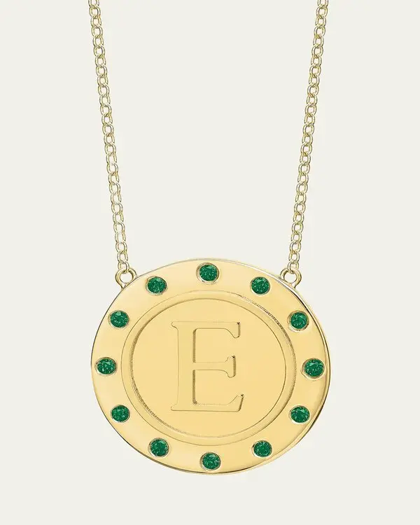 TRACEE NICHOLS 14k Yellow Gold Initial Token Necklace With Emeralds - E