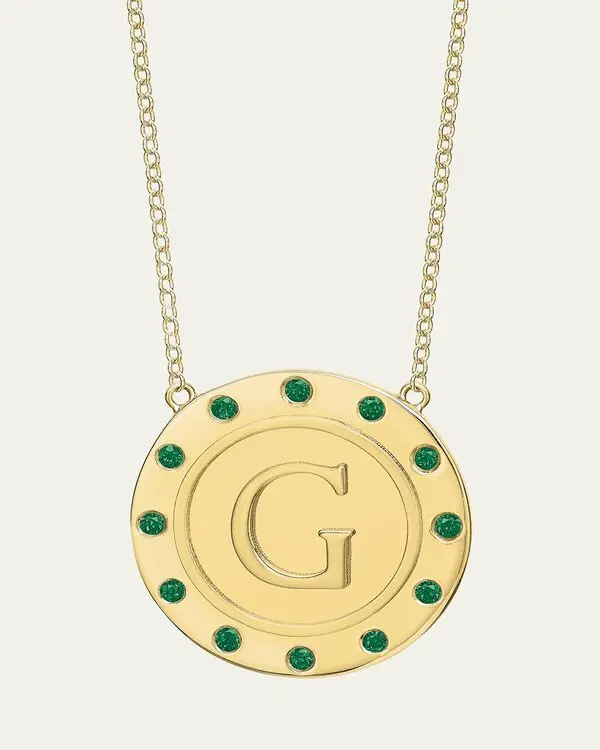 TRACEE NICHOLS 14k Yellow Gold Initial Token Necklace With Emeralds - G