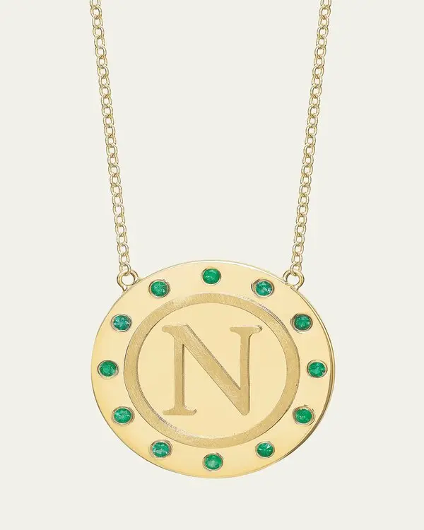 TRACEE NICHOLS 14k Yellow Gold Initial Token Necklace With Emeralds - N