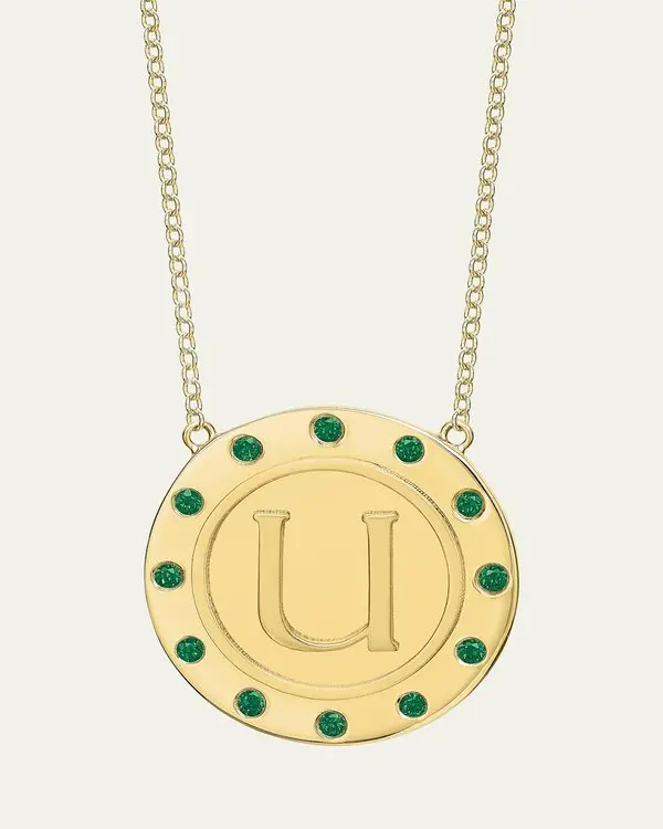 TRACEE NICHOLS 14k Yellow Gold Initial Token Necklace With Emeralds - U