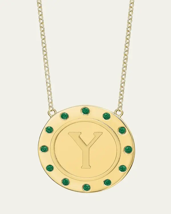 TRACEE NICHOLS 14k Yellow Gold Initial Token Necklace With Emeralds - Y