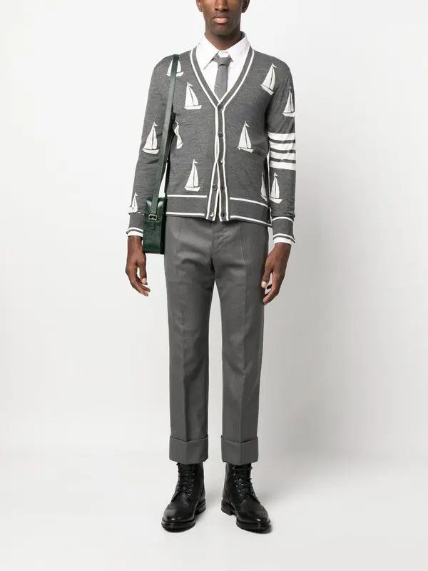 Thom Browne Sailboat Intarsia Merino Wool Cardigan