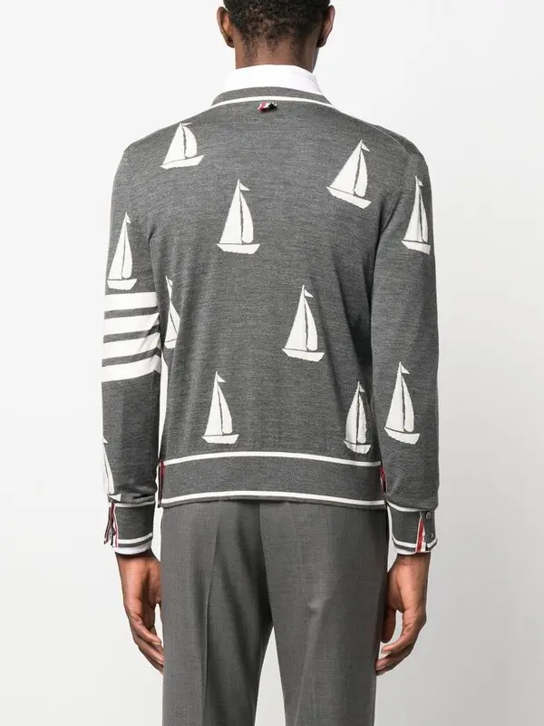 Thom Browne Sailboat Intarsia Merino Wool Cardigan