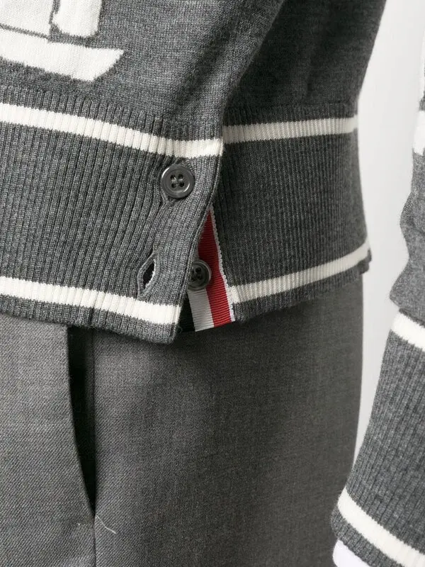 Thom Browne Sailboat Intarsia Merino Wool Cardigan