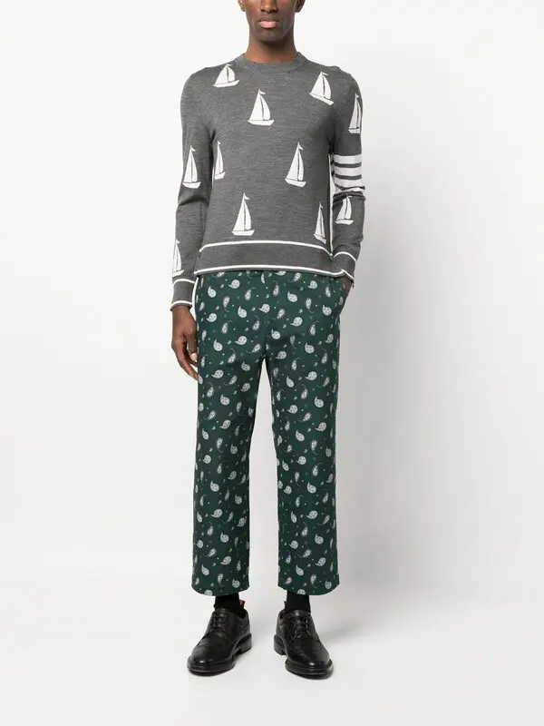 Thom Browne Sail Boat Motif Merino Wool Sweater