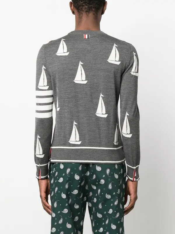 Thom Browne Sail Boat Motif Merino Wool Sweater