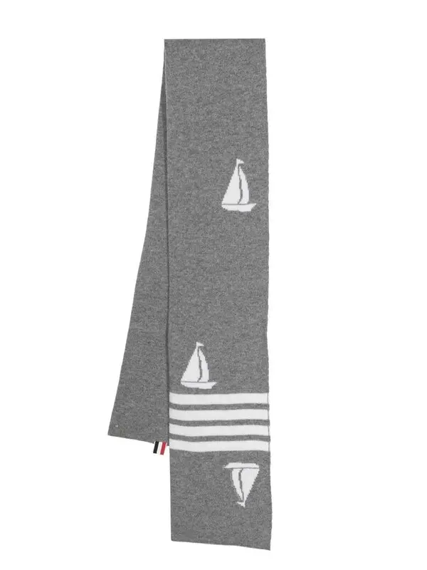 Thom Browne Sail-motif Merino Wool Scarf - Grey