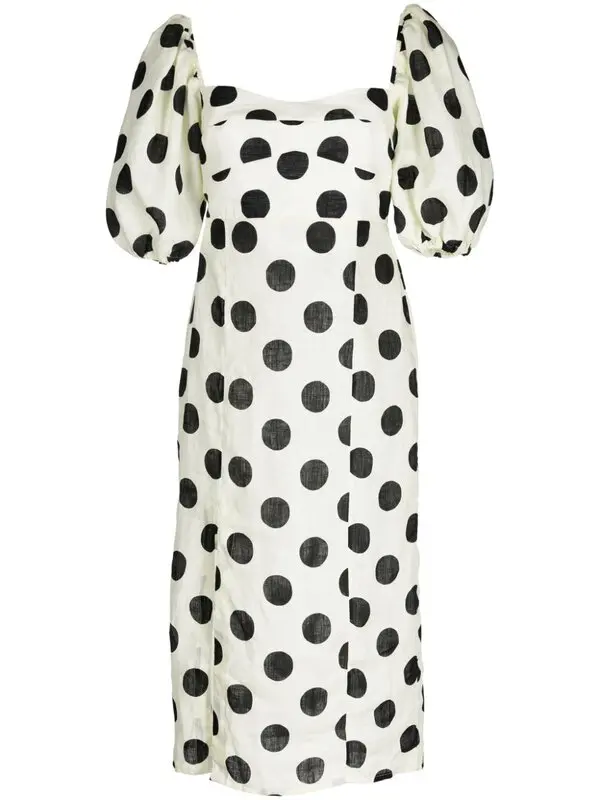 CALA DE LA CRUZ Chia Polka Dot Linen Dress - Yellow