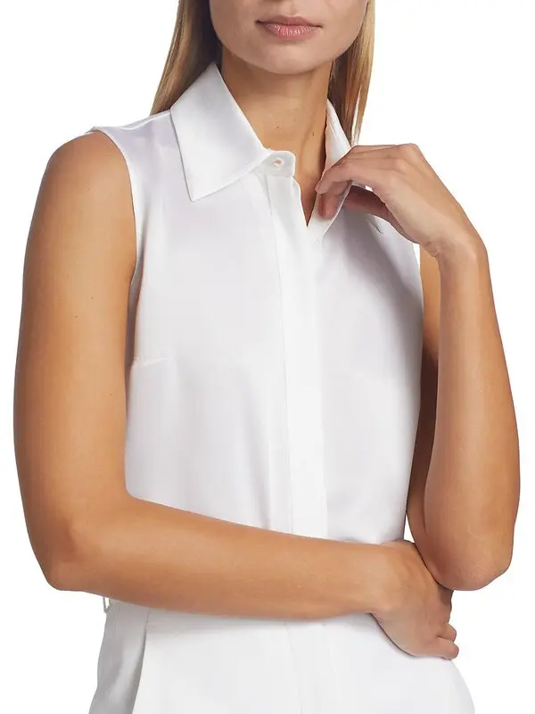 Michael Kors Sleeveless Charmeuse Blouse - Optic White