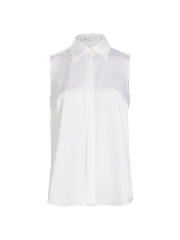 Michael Kors Sleeveless Charmeuse Blouse - Optic White