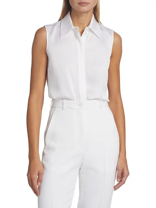 Michael Kors Sleeveless Charmeuse Blouse - Optic White