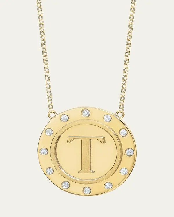 TRACEE NICHOLS 14k Gold Initial Token Diamond Necklace - T