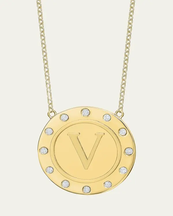 TRACEE NICHOLS 14k Gold Initial Token Diamond Necklace - V