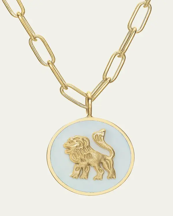 TRACEE NICHOLS 14k Gold Mini Lion Enamel Token Necklace - White Enamel