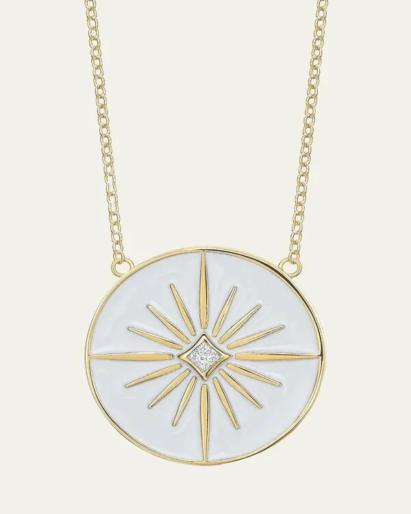 TRACEE NICHOLS 14k Gold Lucky Star Diamond Token Pendant Necklace - White Enamel