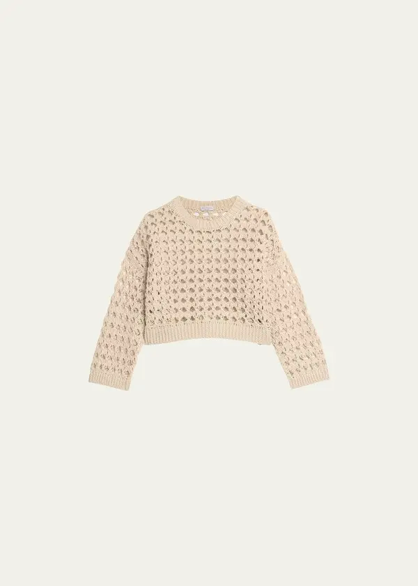 Brunello Cucinelli Jute Cotton Openwork Knit Sweater