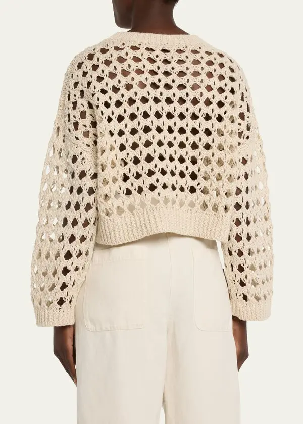 Brunello Cucinelli Jute Cotton Openwork Knit Sweater