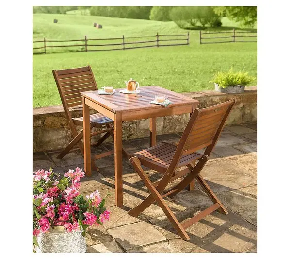 EVERGREEN Eucalyptus Wood Outdoor Square Bistro Table