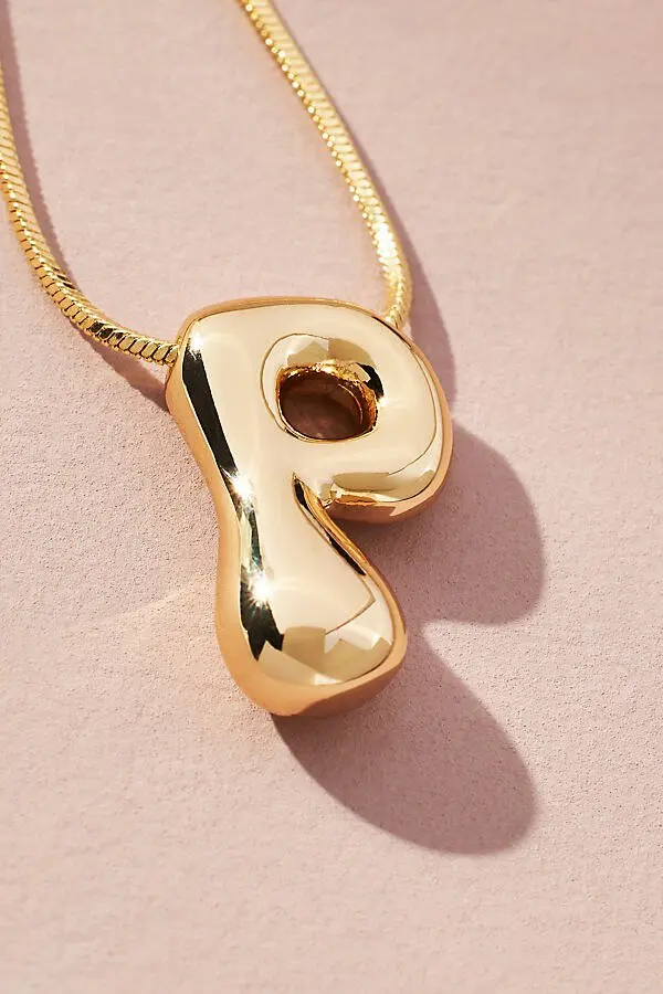Anthropologie Bubble Letter Monogram Necklace - P