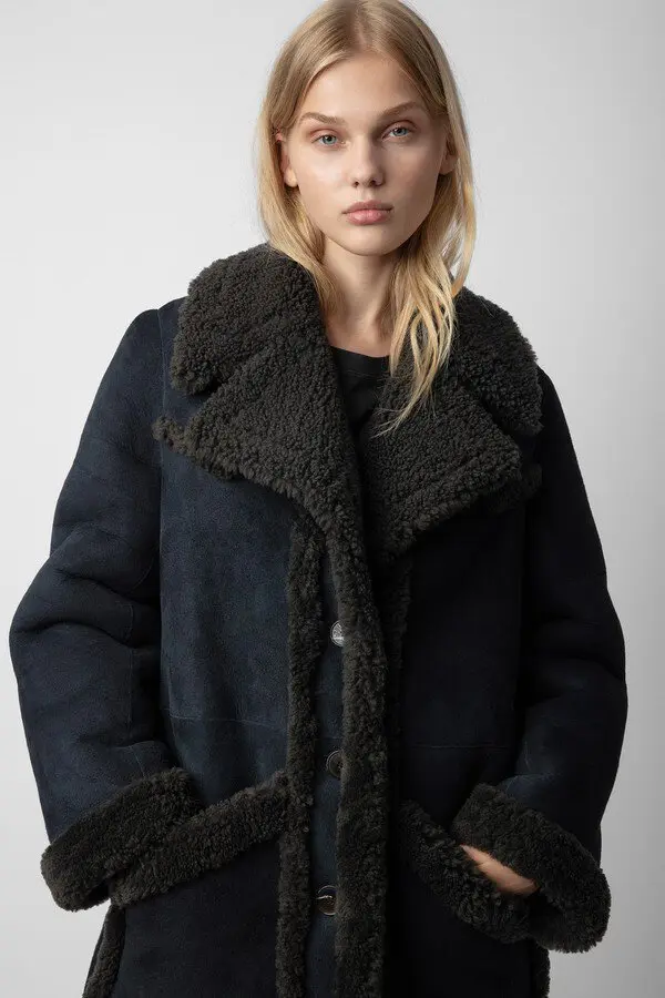 Zadig&Voltaire Laury Shearling Coat In Black 50% Off Editorialist - Main Image
