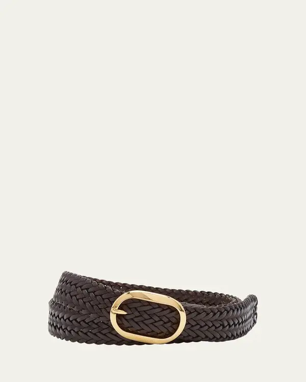 Tom Ford Woven Leather Oval-Buckle Belt - 1b023 Dark Brown  display picture 3