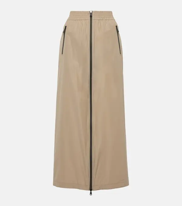 Brunello Cucinelli Zip-up Taffeta Maxi Skirt - Brown