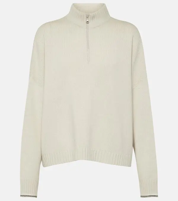 Brunello Cucinelli Wool, Cashmere And Silk Half-zip Sweater
