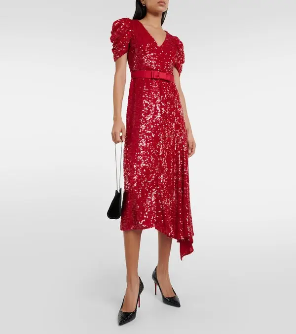 Erdem Asymmetric Sequined Midi Dress