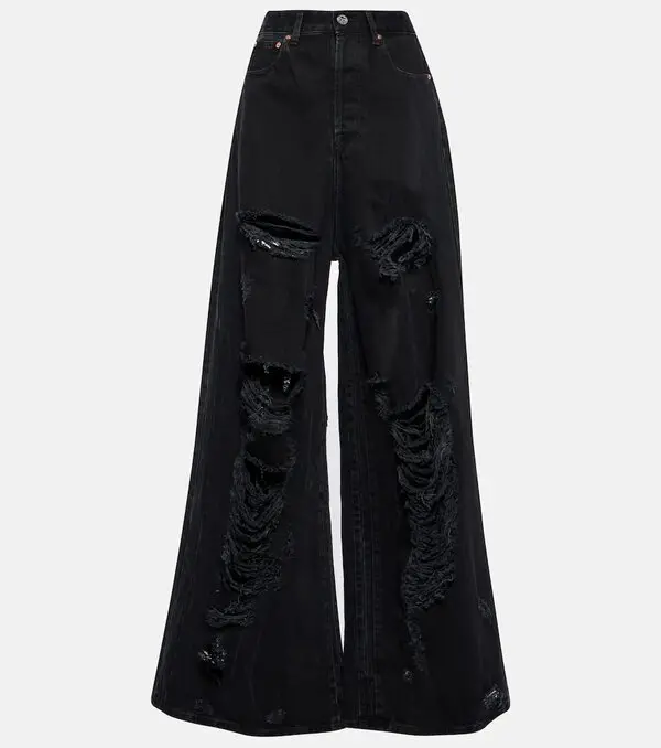 Vetements Distressed Wide-leg Jeans - Black