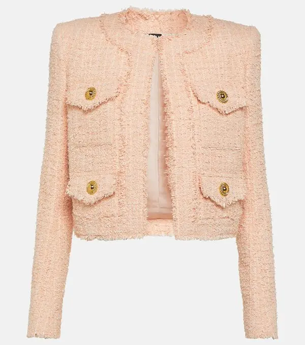Balmain Cropped Tweed Jacket - Pink