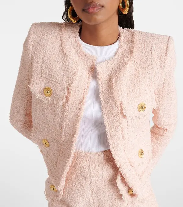 Balmain Cropped Tweed Jacket - Pink