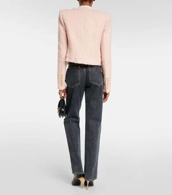 Balmain Cropped Tweed Jacket - Pink