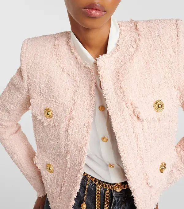 Balmain Cropped Tweed Jacket - Pink