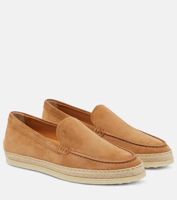 TOD'S Jute-trimmed Suede Moccasins - Brown