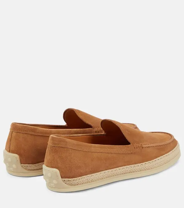 TOD'S Jute-trimmed Suede Moccasins - Brown