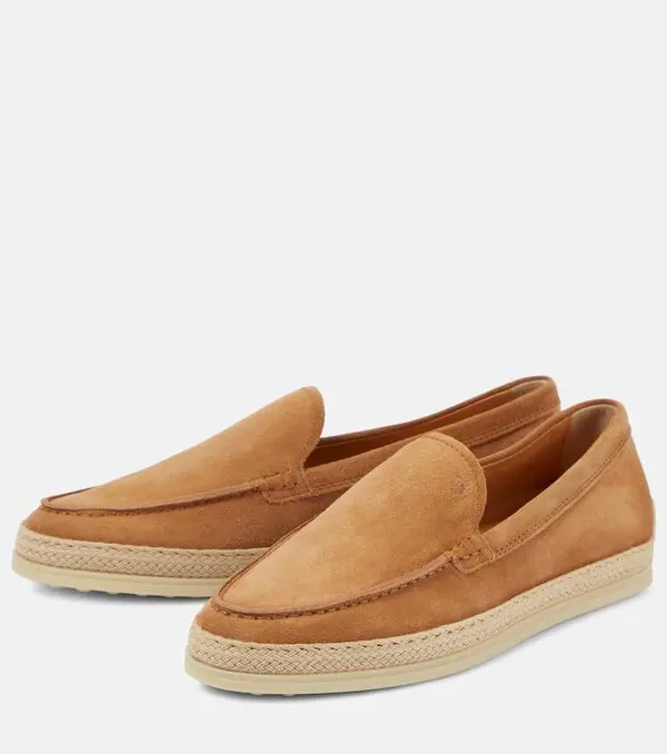 TOD'S Jute-trimmed Suede Moccasins - Brown