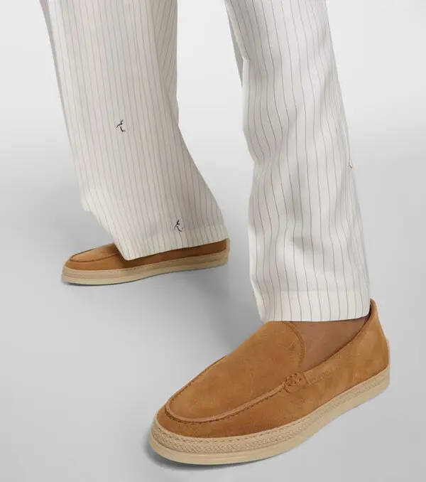 TOD'S Jute-trimmed Suede Moccasins - Brown